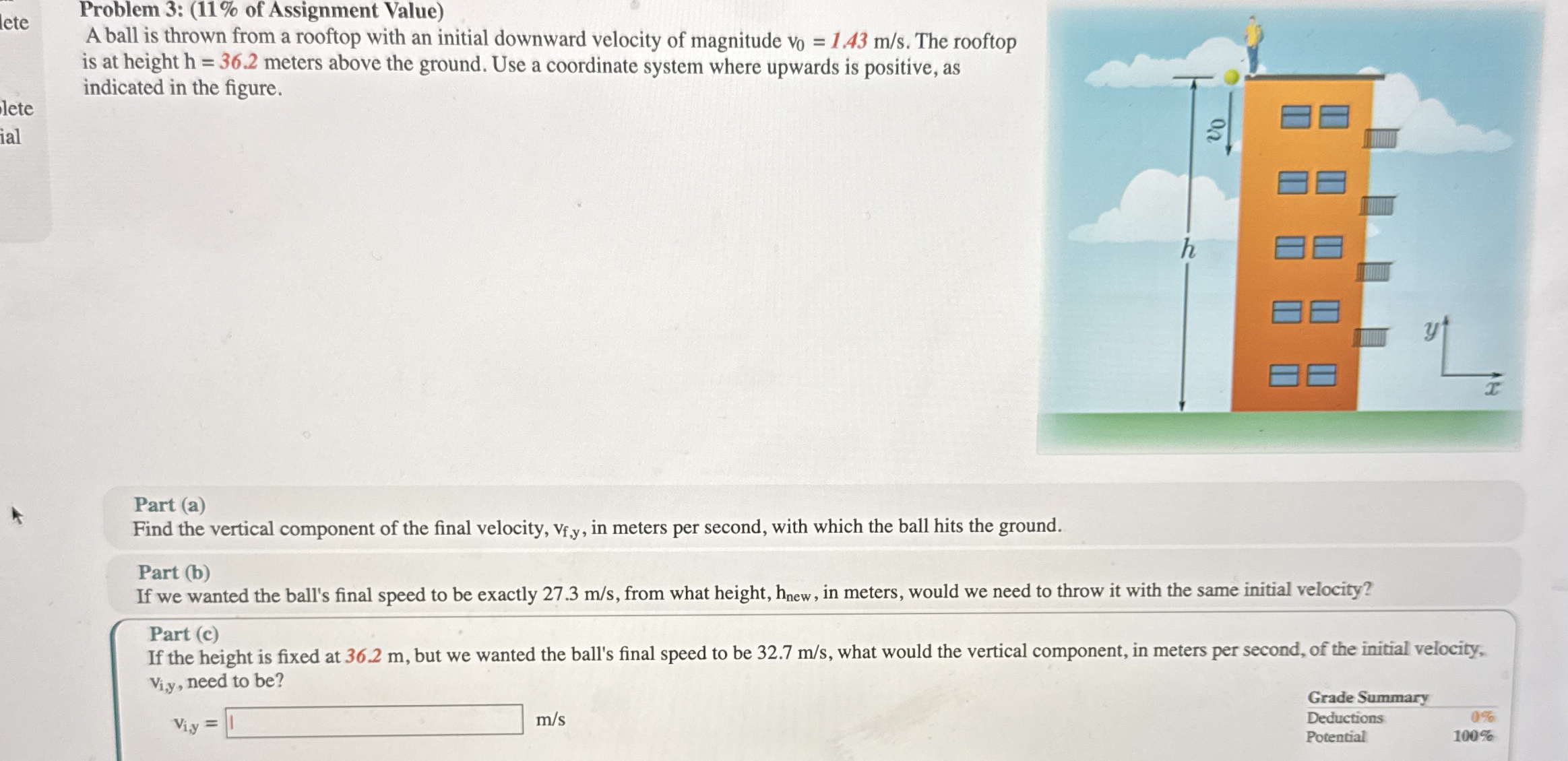 Solved Problem 3: (11% ﻿of Assignment Value)A ball is thrown | Chegg.com