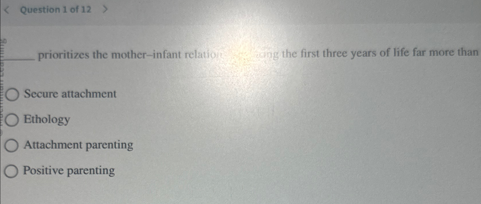 Solved Question 1 ﻿of 12prioritizes the mother-infant | Chegg.com