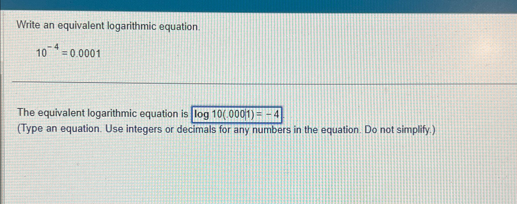Solved Write an equivalent logarithmic | Chegg.com