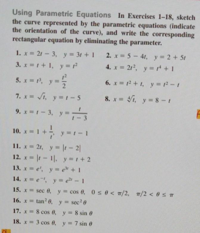 Solved Using Parametric Equations In Exercises 1-18, sketch | Chegg.com
