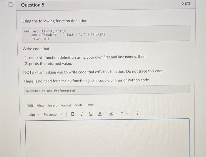 Solved U Question 5 6 pts Using the following function | Chegg.com