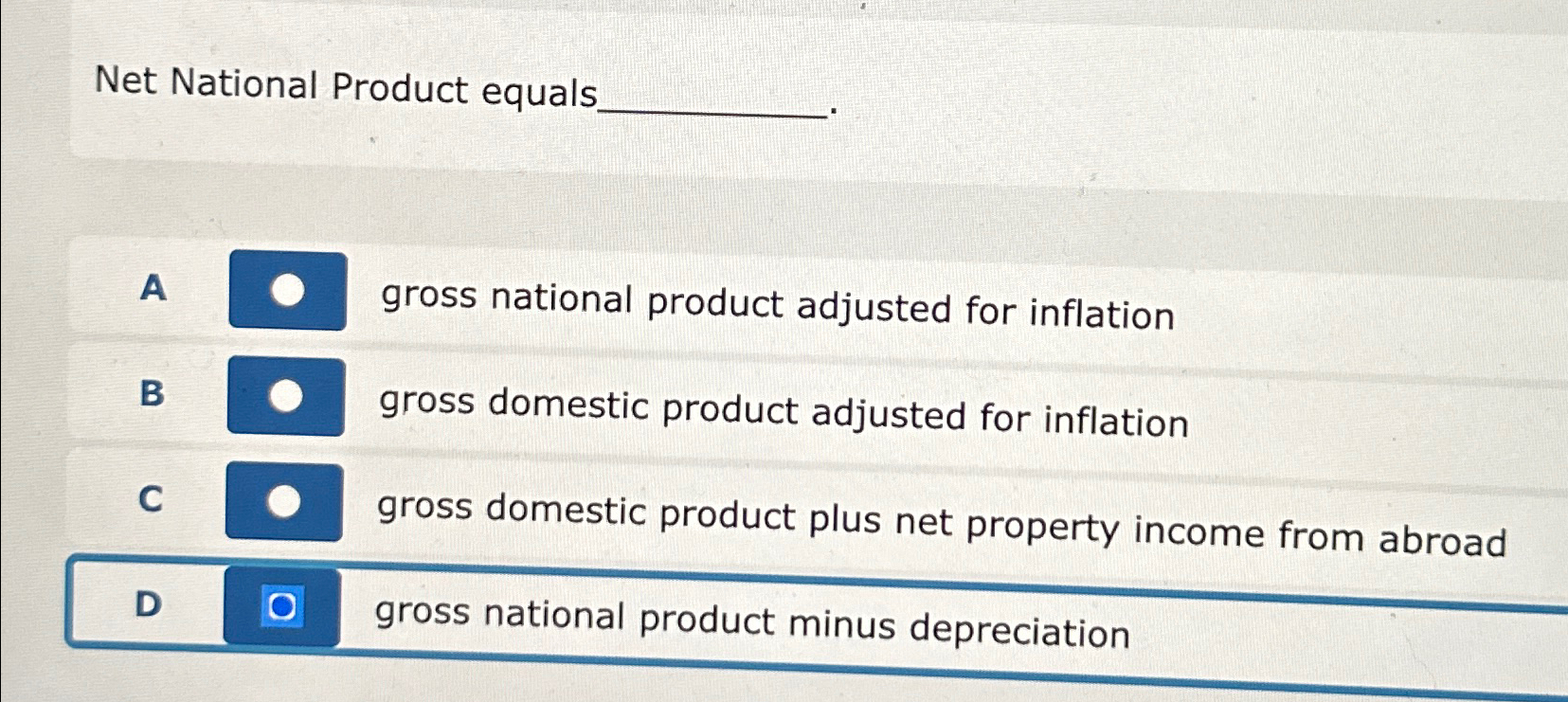 Solved Net National Product equals.A gross national product | Chegg.com