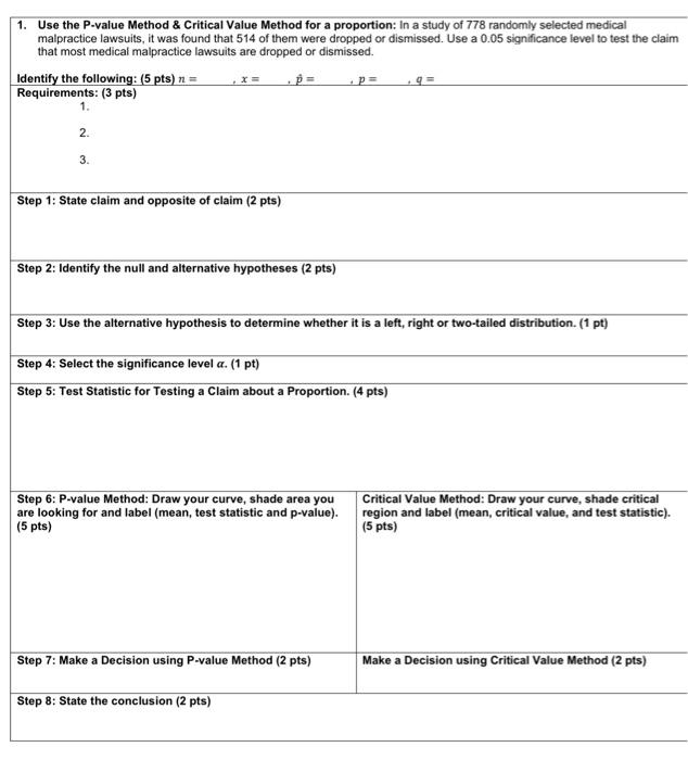 Solved 1. Use the P-value Method & Critical Value Method for | Chegg.com