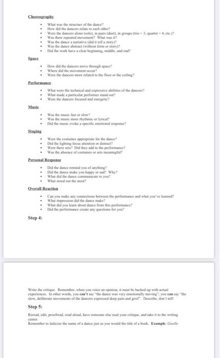 This paper is a dance critique. You will attend or | Chegg.com