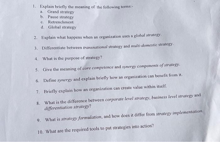 Solved 1. Explain briefly the meaning of the following | Chegg.com