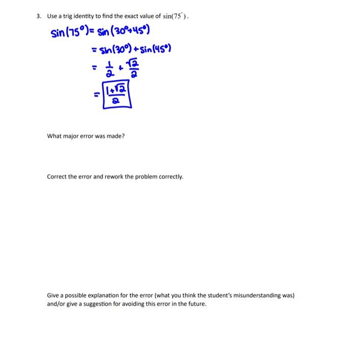 Solved 3. Use a trig identity to find the exact value of | Chegg.com