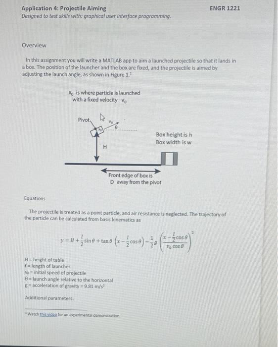 Solved ENGR 1221 Application 4: Projectile Aiming Designed | Chegg.com