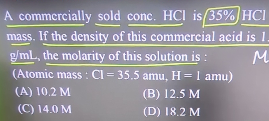 Solved A commorcially sold conc. HCl is 35%HCl ﻿mass. If the | Chegg.com