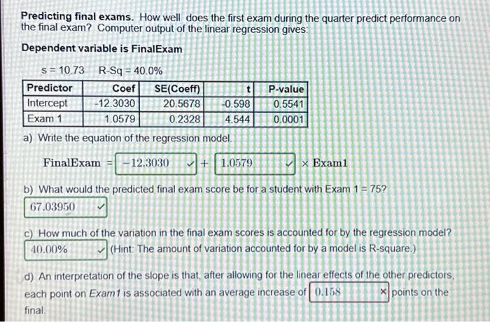 Solved Predicting final exams. How well does the first exam | Chegg.com