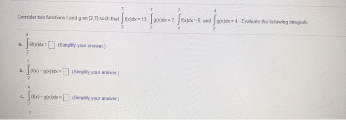 Solved 7 7 4 Consider two functions f and g on (2,7) such | Chegg.com