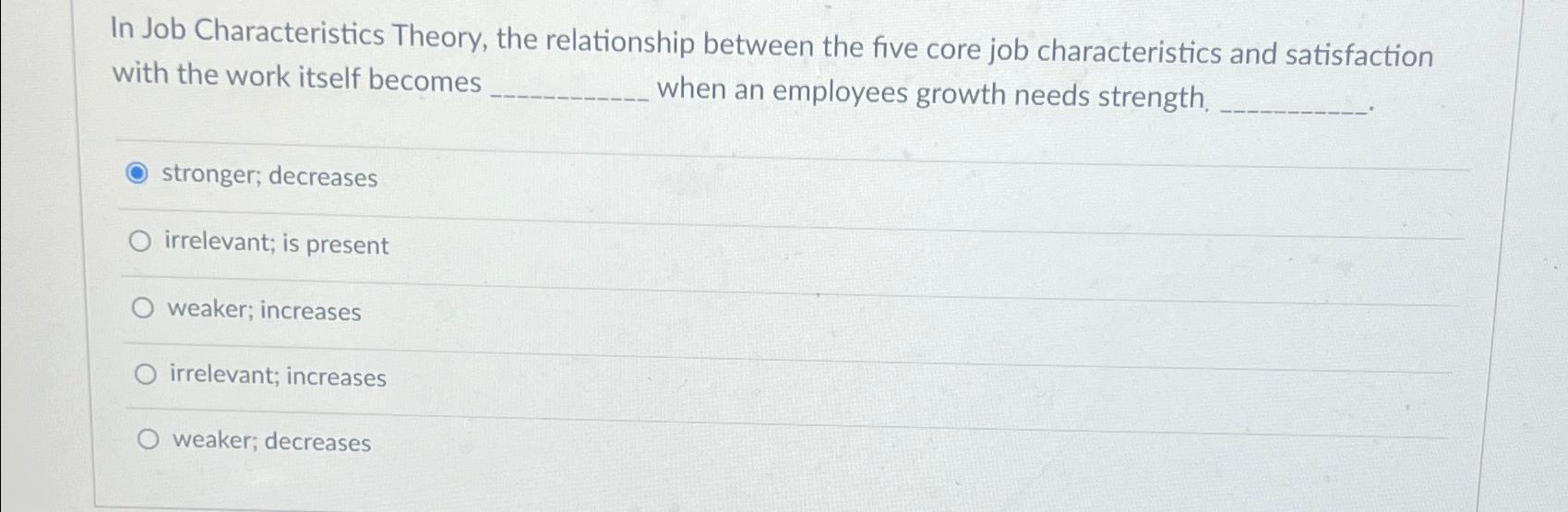 Solved In Job Characteristics Theory, the relationship | Chegg.com