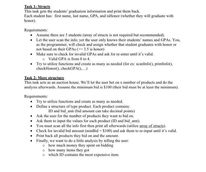 Solved Task 1: Structs This task gets the students' | Chegg.com