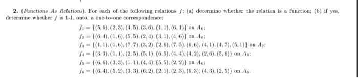 Solved 2. (Functions As Relations). For each of the | Chegg.com