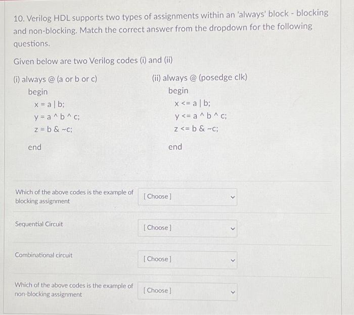 Solved 10 Verilog Hdl Supports Two Types Of Assignments