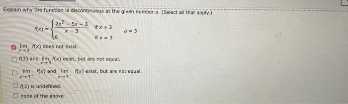 Solved Explain why the function is discontinuous at the | Chegg.com