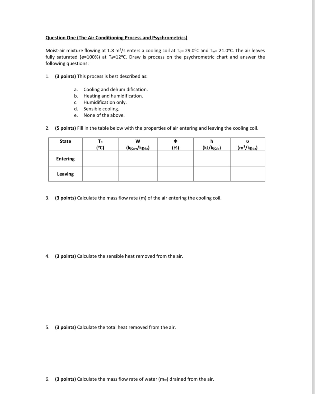 Solved Question One (The Air Conditioning Process and | Chegg.com