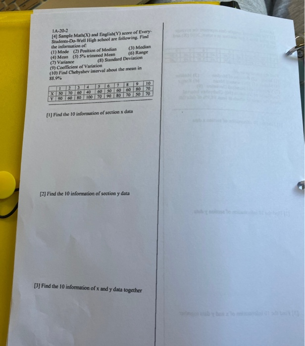 Solved IA-20-2 [4] Sample Math(x) and English(Y) score of | Chegg.com