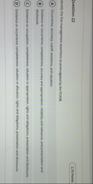 Solved Question 22dentify the five management assertions as | Chegg.com