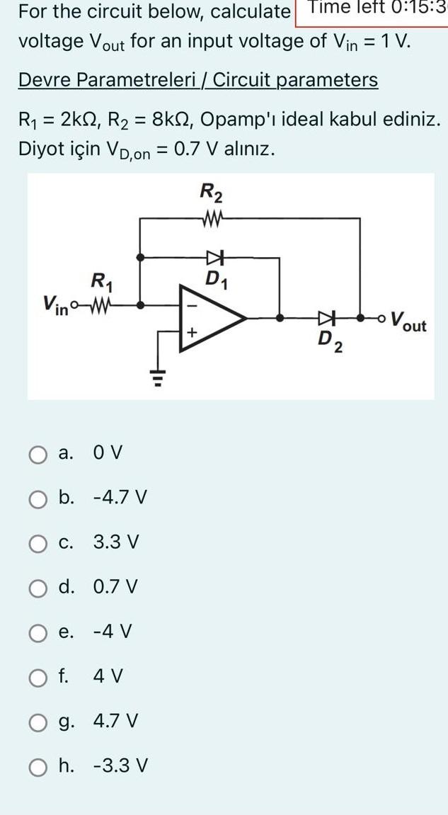 Solved For the circuit below, calculate voltage Vout for an | Chegg.com