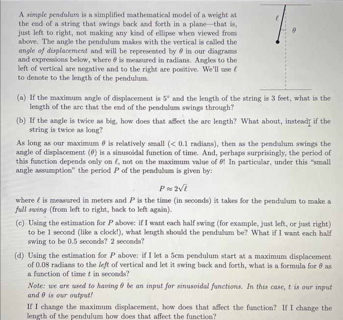 Solved A simple pendulum is a simplified mathematical model | Chegg.com
