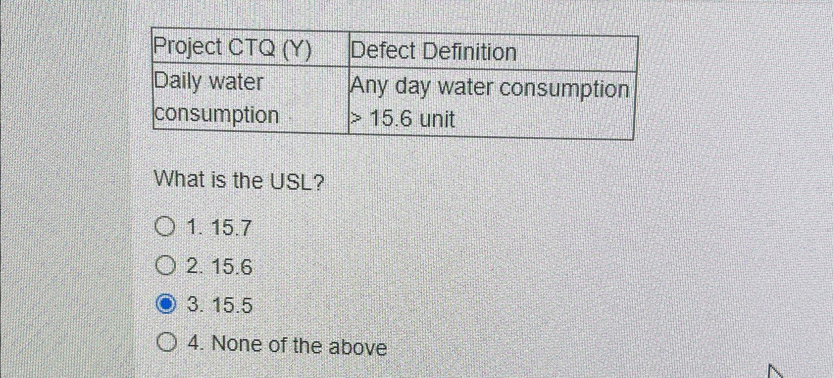 Solved \table[[Project CTQ (Y),Defect Definition],[Daily | Chegg.com