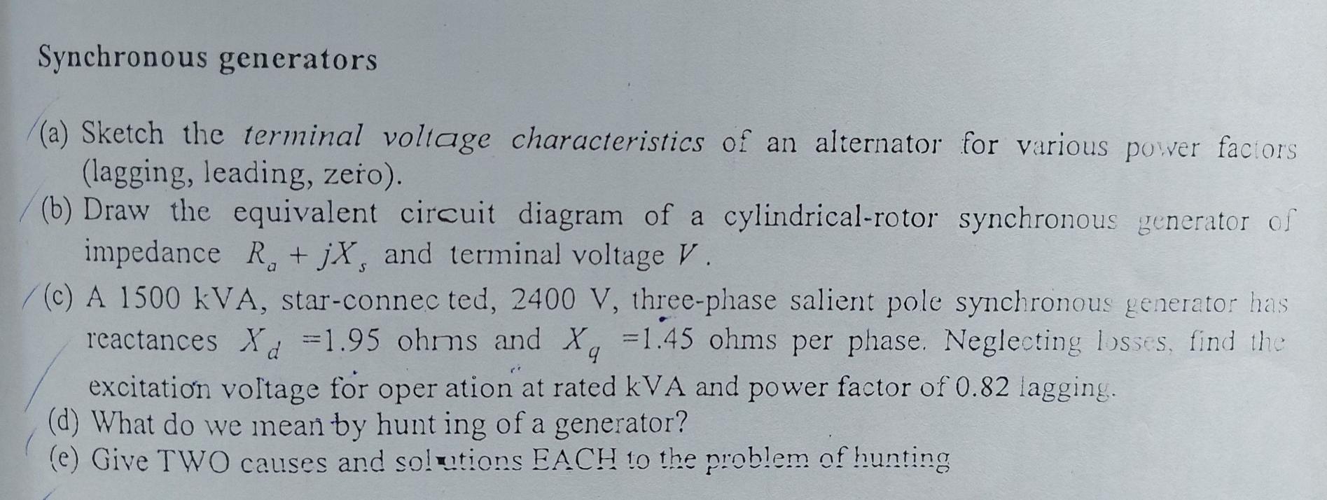 Solved Synchronous generators (a) Sketch the terminal | Chegg.com