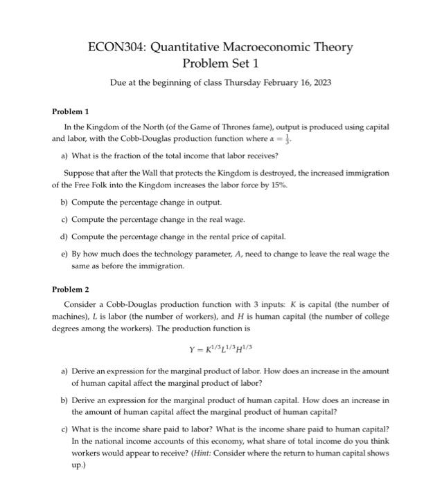 Solved ECON304: Quantitative Macroeconomic Theory Problem | Chegg.com
