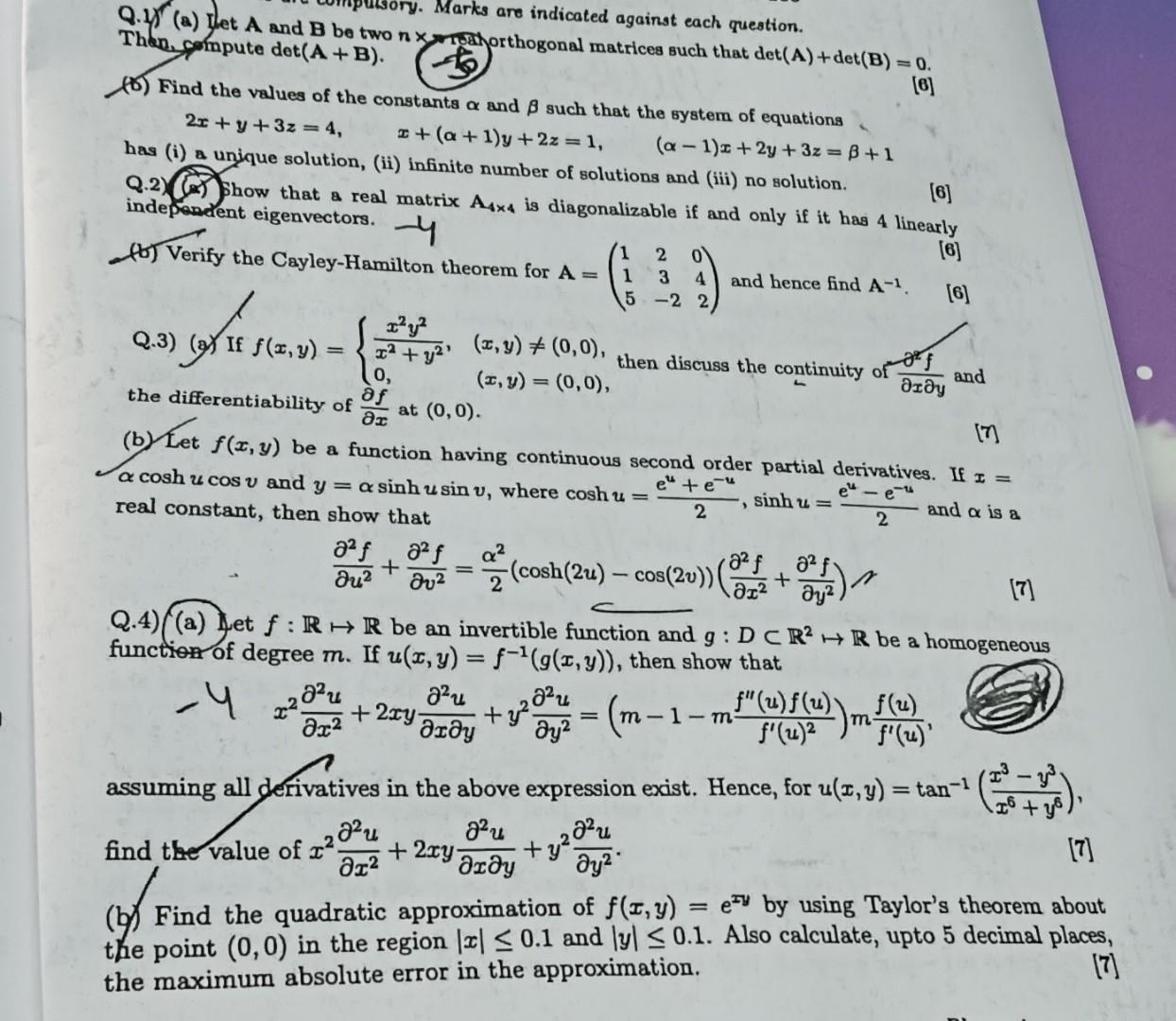 Solved Q.1Y) (a) Let A and B be two n. Marks are indicated | Chegg.com