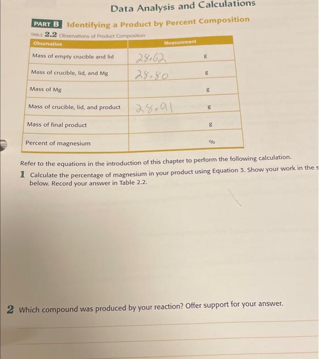 Solved Data Analysis and Calculations PART B Identifying a | Chegg.com