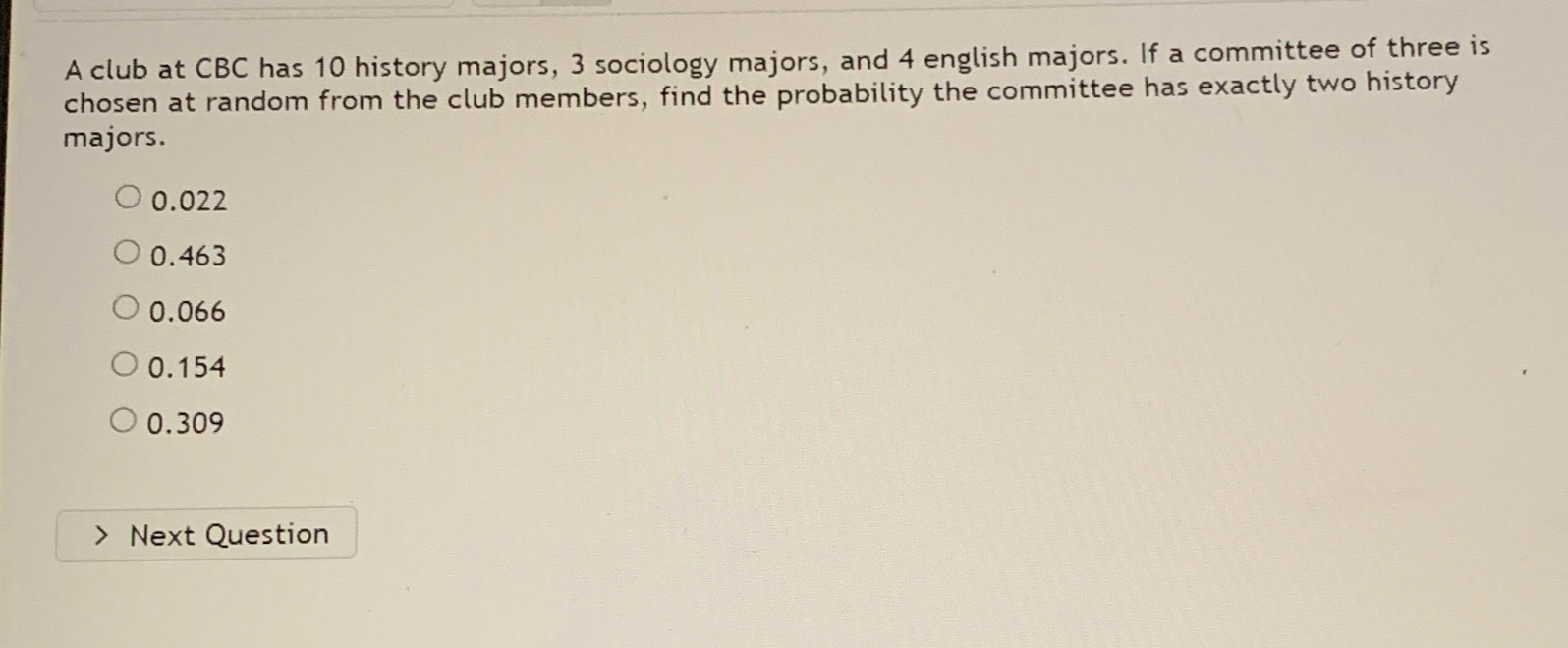 Solved A club at CBC has 10 ﻿history majors, 3 ﻿sociology | Chegg.com