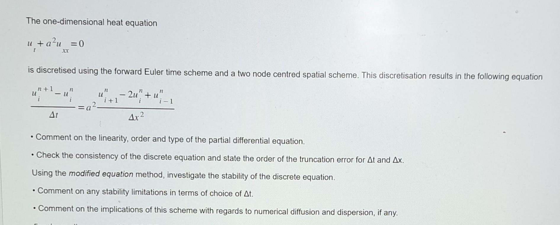 Solved The one-dimensional heat equation \\[ u_{t}+a^{2} | Chegg.com