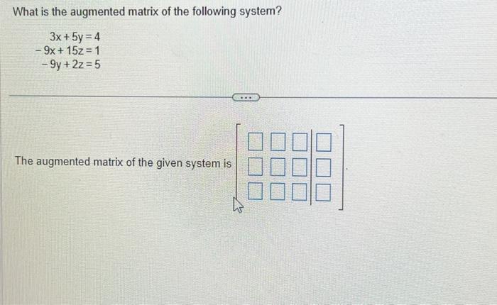 Solved What is the augmented matrix of the following system? | Chegg.com