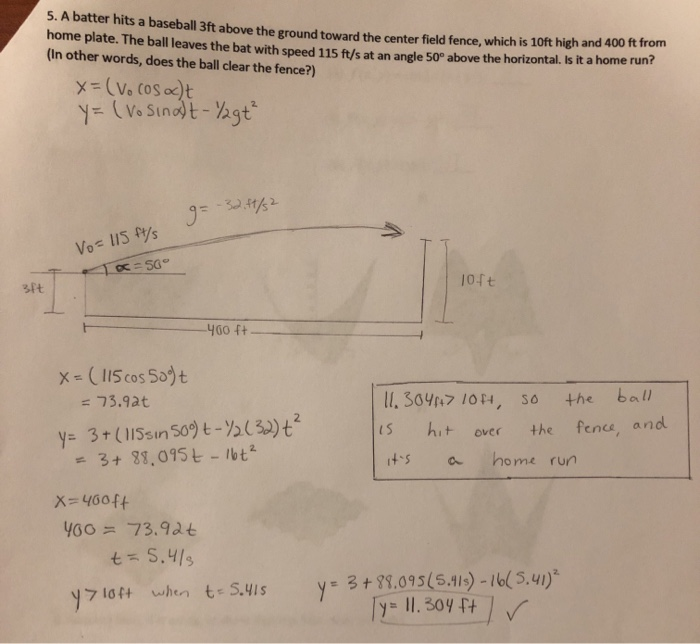 Solved 5. A batter hits a baseball 3ft above the ground | Chegg.com