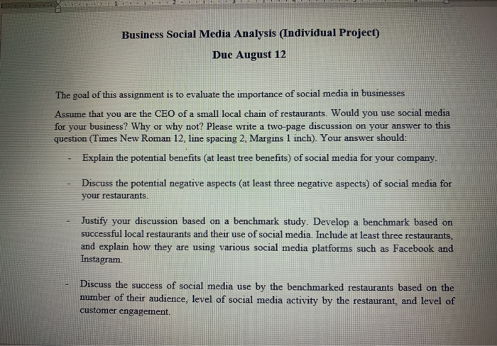 Business Social Media Analysis (Individual Project) | Chegg.com