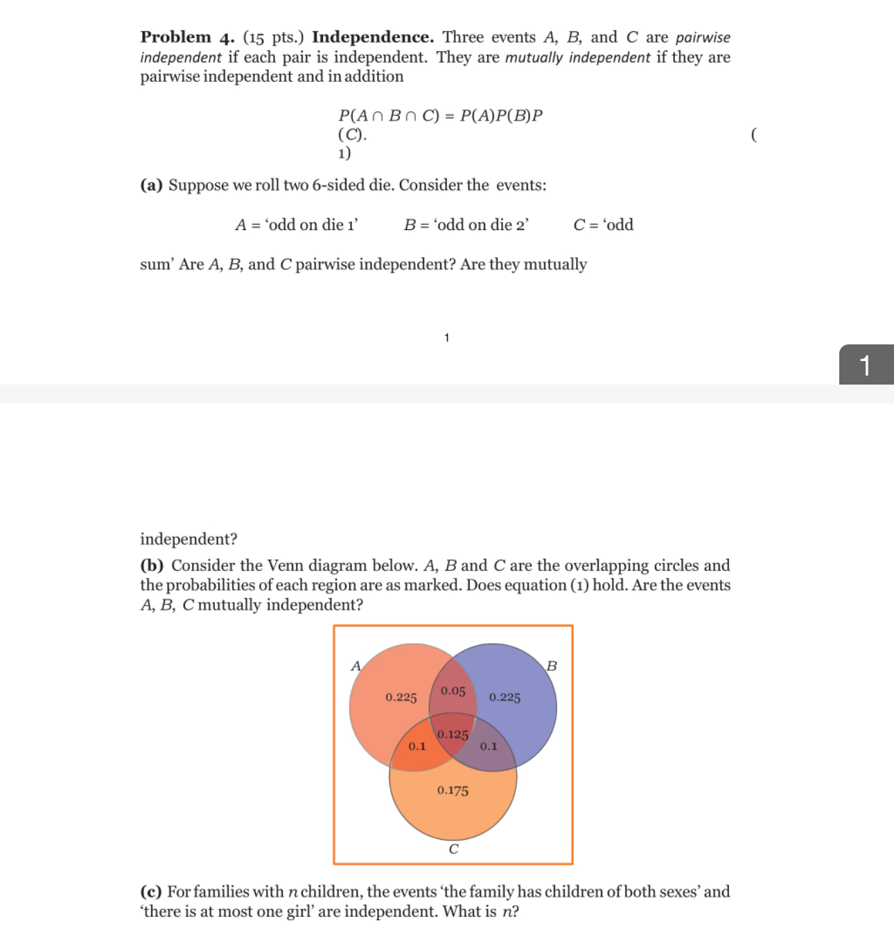 Solved Problem 4. (15 ﻿pts.) ﻿Independence. Three events | Chegg.com