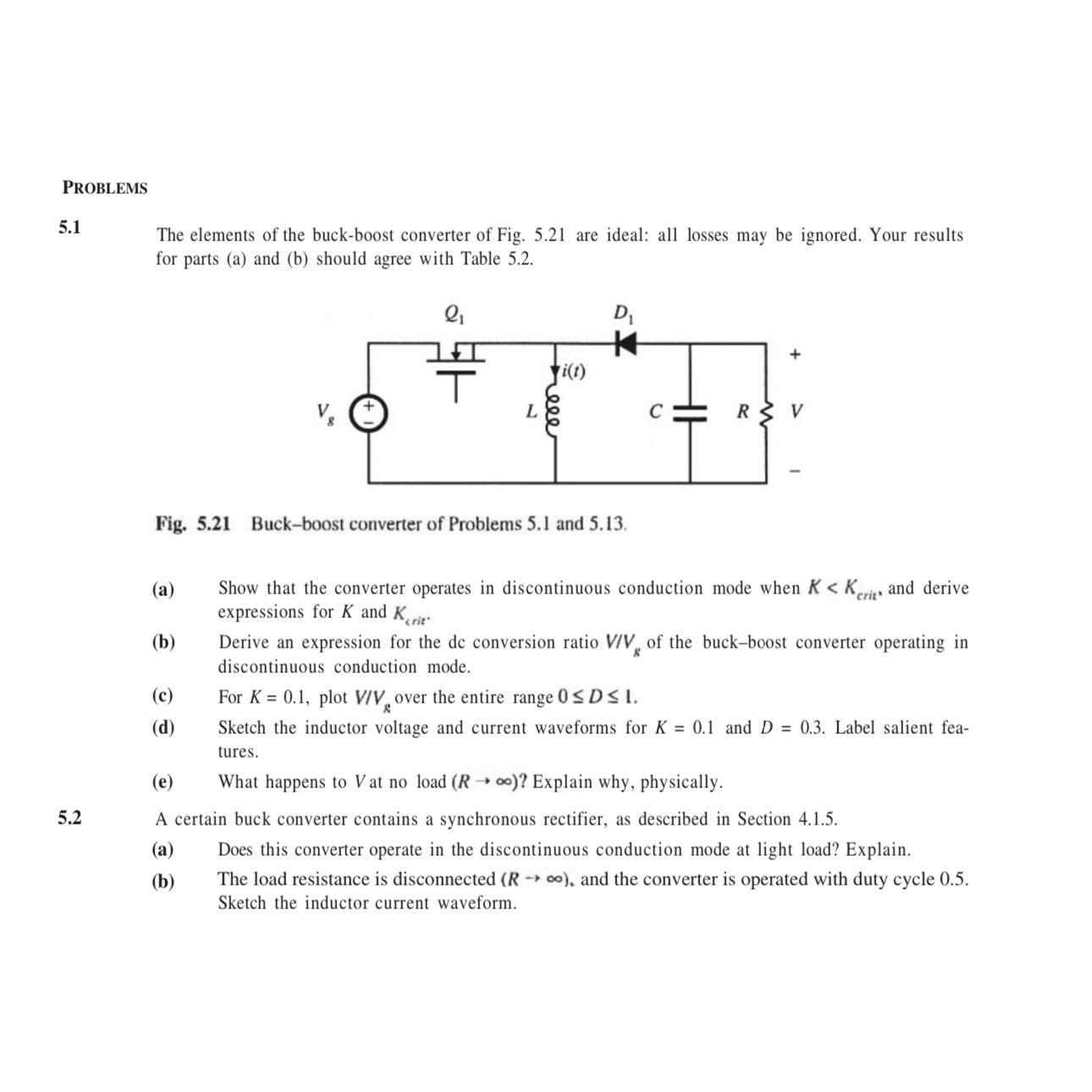 Solved Problems5.1 ﻿The elements of the buck-boost converter | Chegg.com