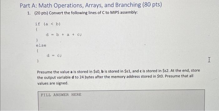 Solved Part A: Math Operations, Arrays, and Branching (80 | Chegg.com