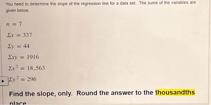 Solved You need to determine the slope of the regression | Chegg.com