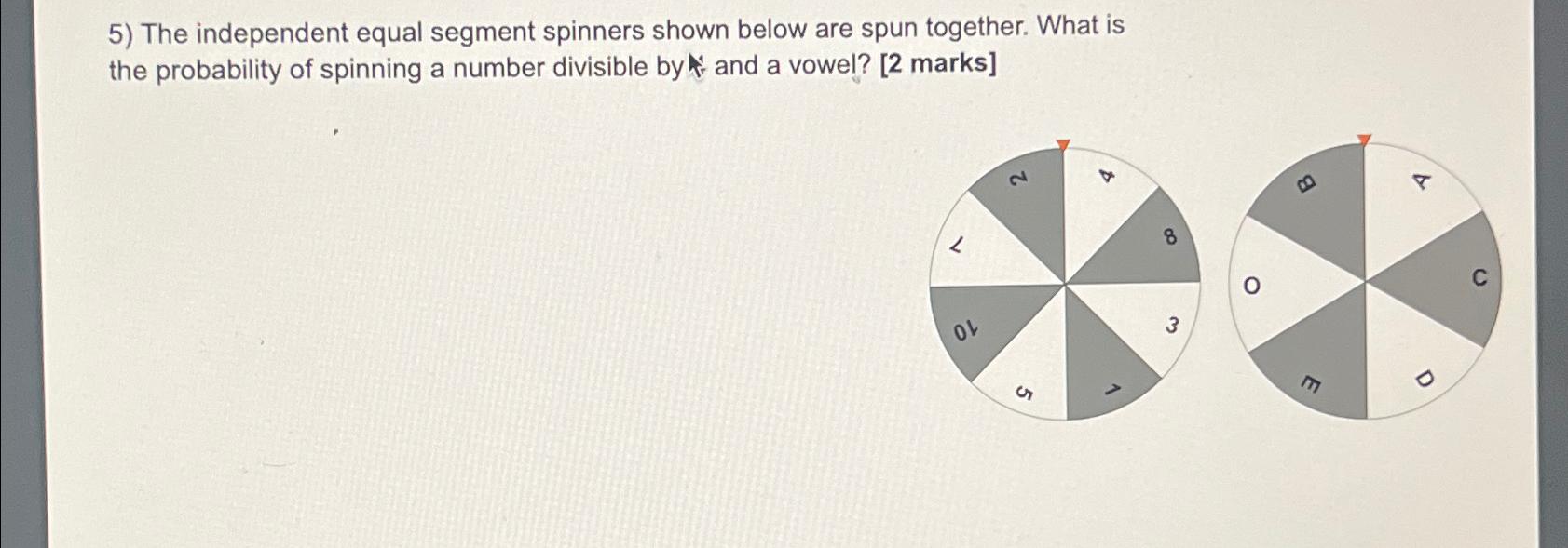 Solved The independent equal segment spinners shown below | Chegg.com