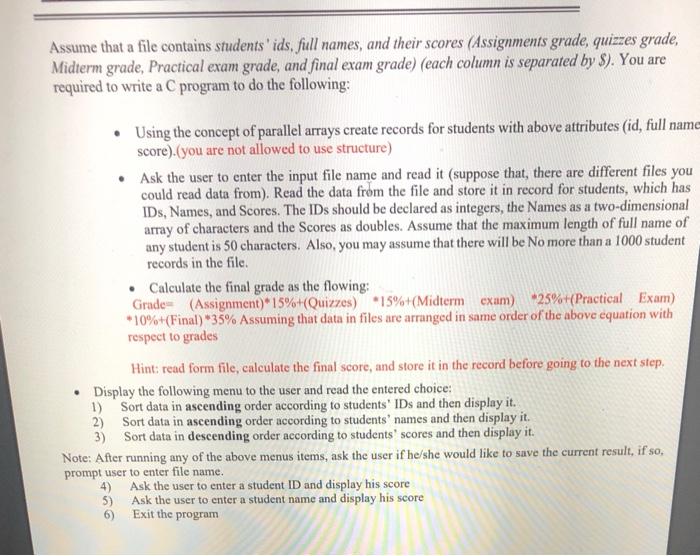 Solved Assume that a file contains students' ids, full | Chegg.com