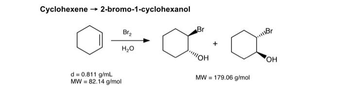 Solved Cyclohexene → 2-bromo-1-cyclohexanol H2OBr2 d=0.811 | Chegg.com
