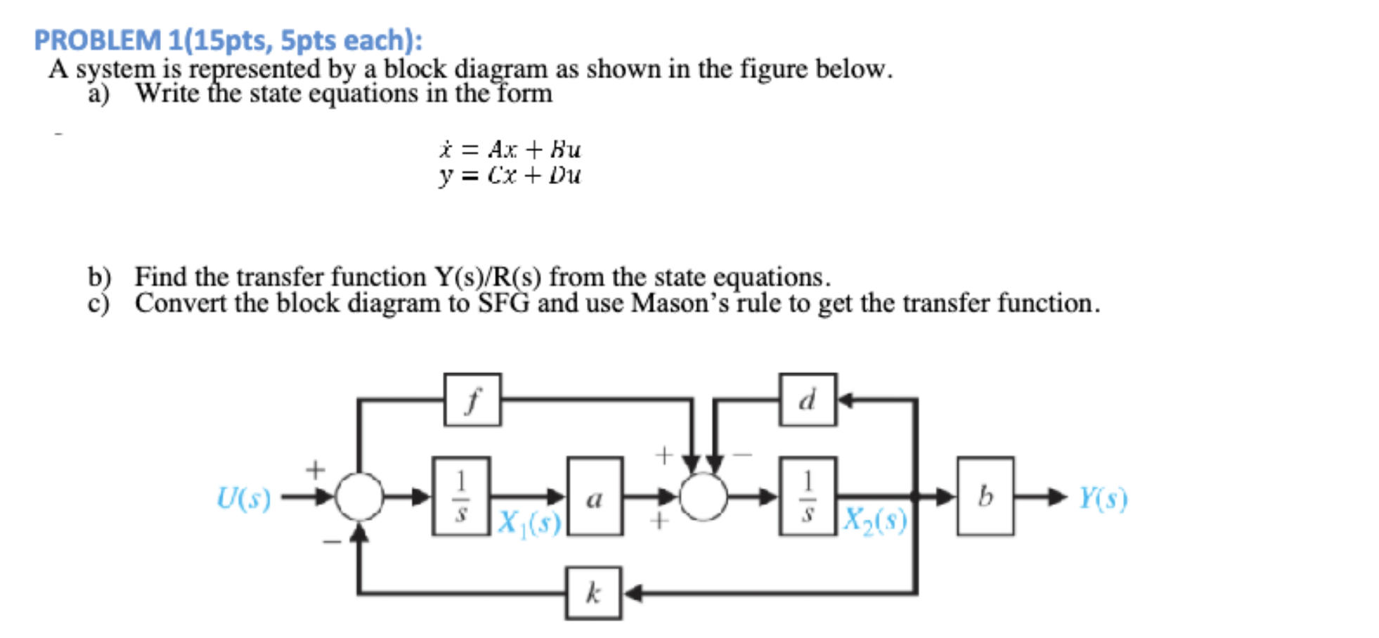 Solved PROBLEM 1(15pts, 5pts each):A system is represented | Chegg.com