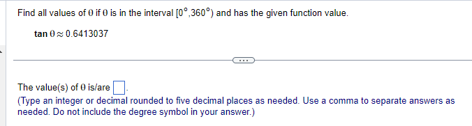 Solved Find all values of θ ﻿if θ ﻿is in the interval | Chegg.com