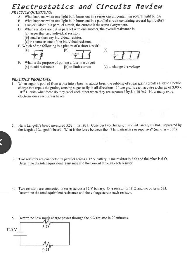 Solved Electrostatics and Circuits Review PRACTICE | Chegg.com