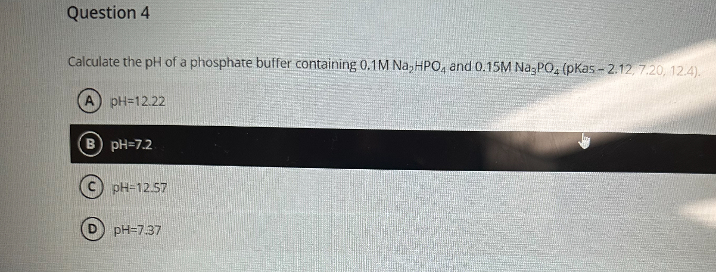 Solved Question 4Calculate the pH of a phosphate buffer | Chegg.com