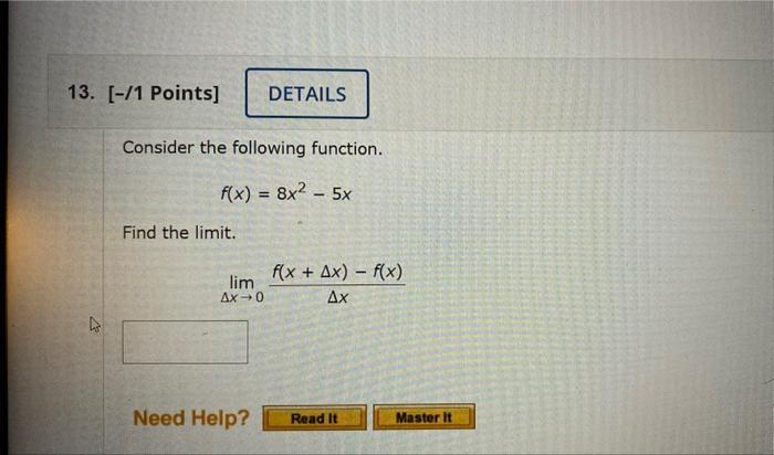 Solved Consider the following function. f(x)=8x2−5x Find the | Chegg.com