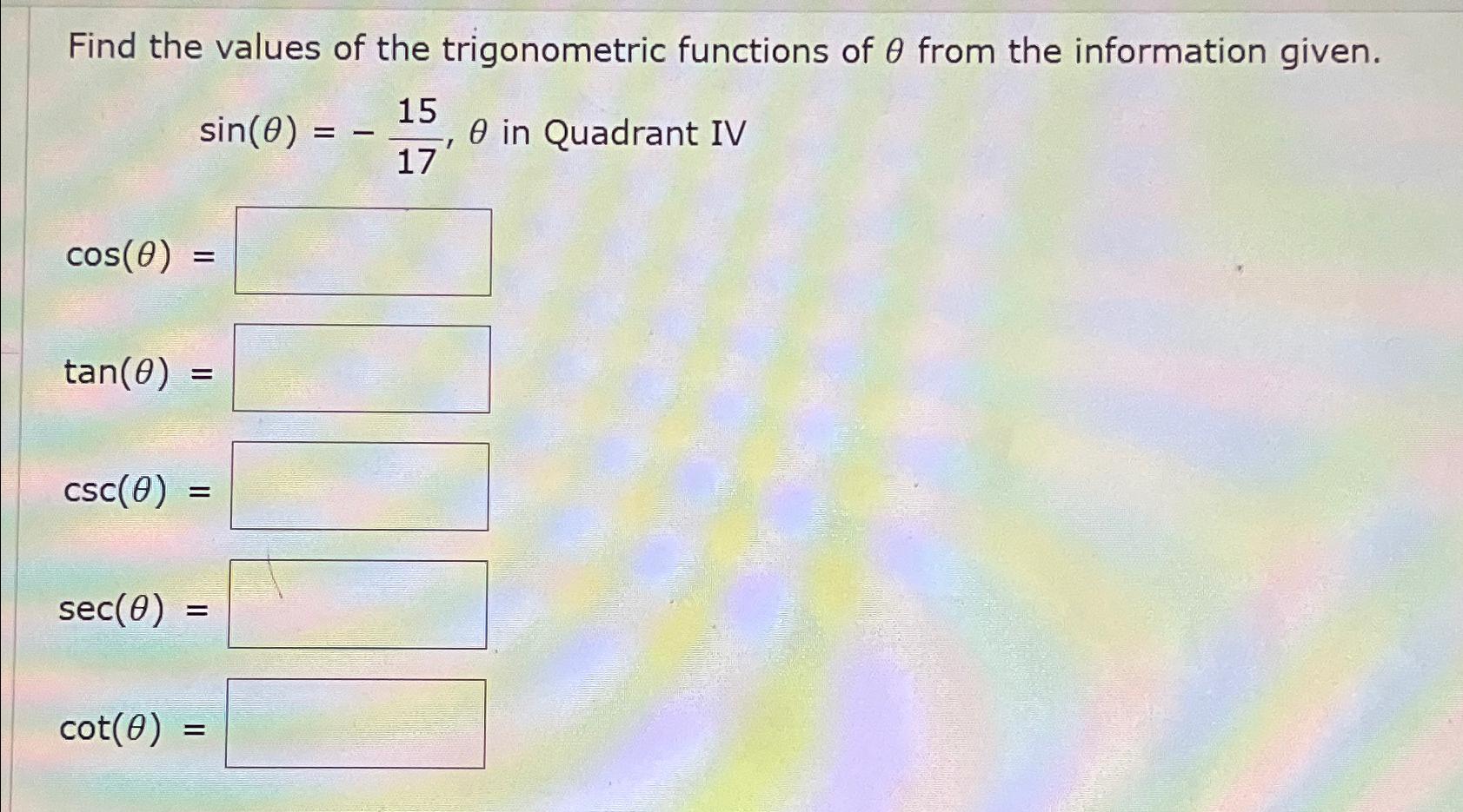 Find the values of the trigonometric functions of θ | Chegg.com