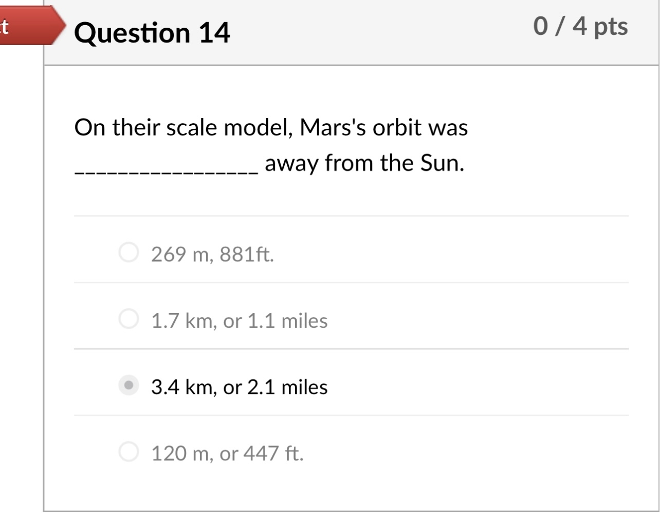 Solved Question 14On their scale model, Mars's orbit wasaway | Chegg.com