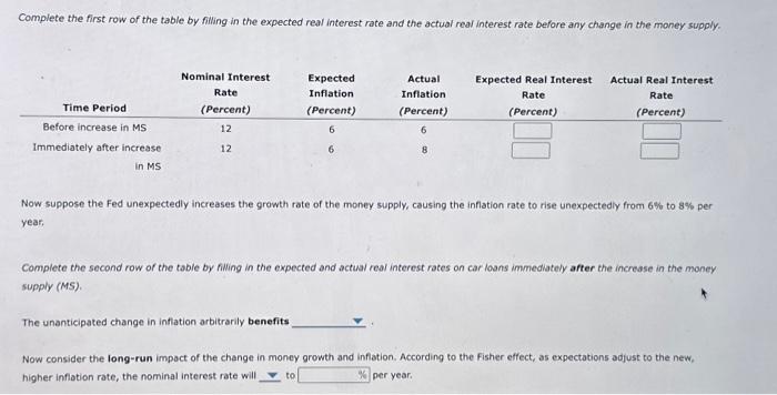 Solved 6. The Fisher effect and the cost of unexpected | Chegg.com