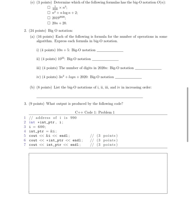 Solved (e) (3 points) Determine which of the following | Chegg.com